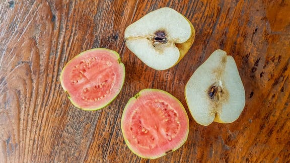Guava and Pear Sliced in Two Pieces Stock Image - Image of nutrition ...