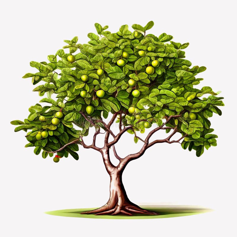 Guava Tree Icon Realistic Drawing with White Backgroun Stock ...