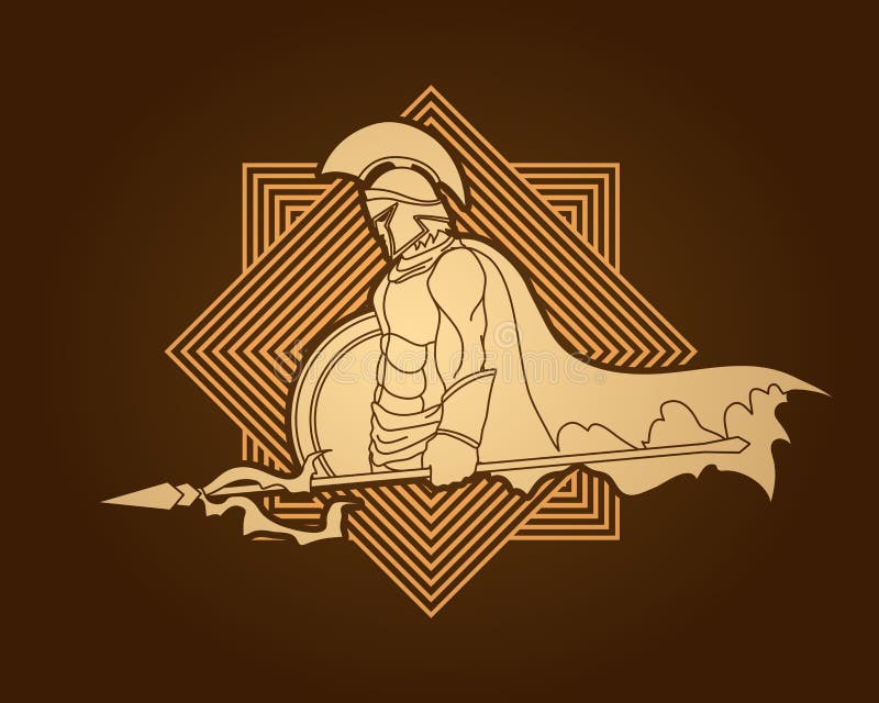 Guerrier Spartiate Avec Lance Et Bouclier Illustration de Vecteur ...