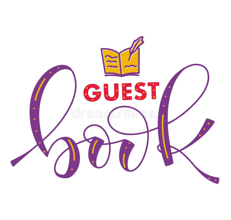 Guest Book Colored Lettering with Doodle Vector Illustration Stock ...