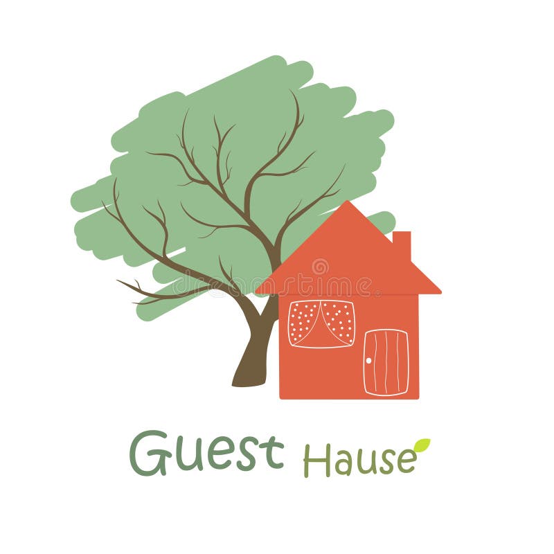 Guest House Logo Design with Simple House Image with Tree. Vector Stock Vector - Illustration of ...