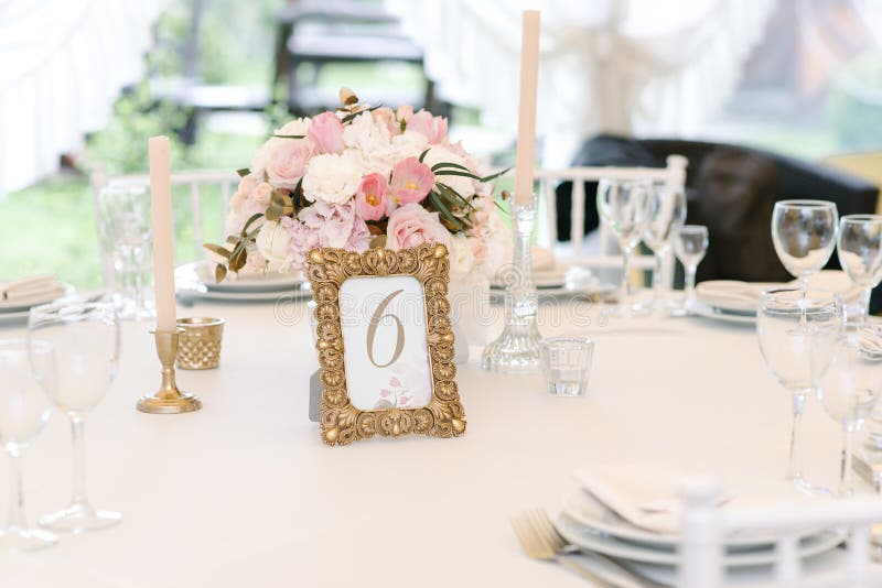 Guest Numbered Table with with Adorable Bouquet, Closeup Stock Image ...