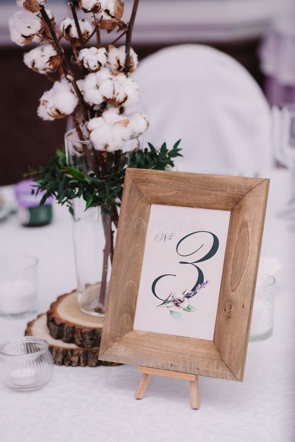 Guest Table, with Bouquet from Cotton and Frame with Number Stock Image ...