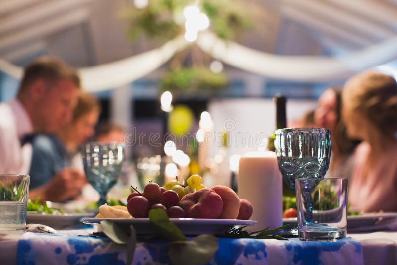 Guests Eat at the Wedding Table. Table Close-up. Stock Image - Image of ...