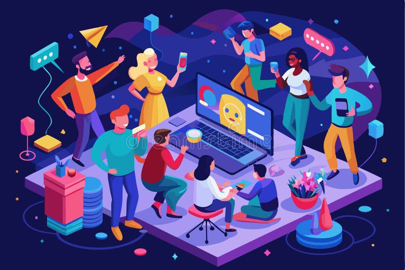 Guests Joyfully Interact in a Virtual Party Setup, Using Devices and ...