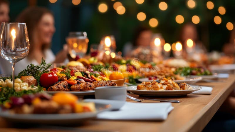 Guests Share Laughter and Conversation Over a Colorful Array of Food ...