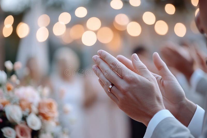 Guests at a Wedding Ceremony Share in the Joy, Softly Clapping while ...