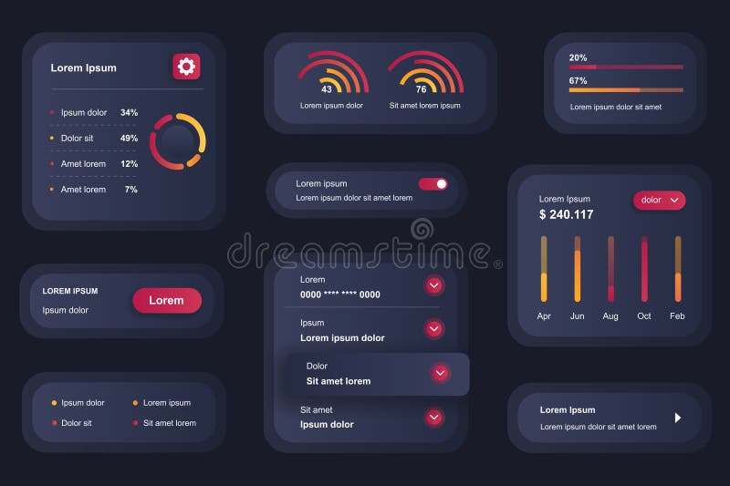 GUI Elements for Business Analytics Mobile App. Statistics Diagrams and ...