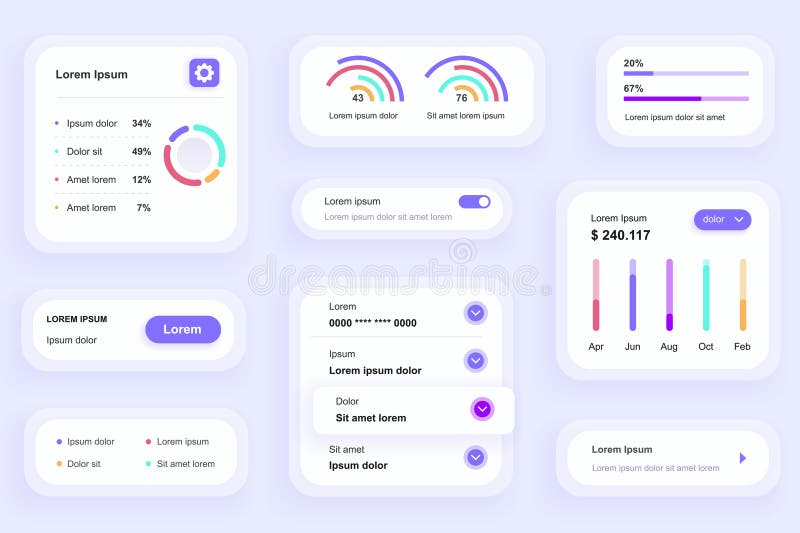 GUI Elements for Business Analytics Mobile App. Statistics Diagrams and ...