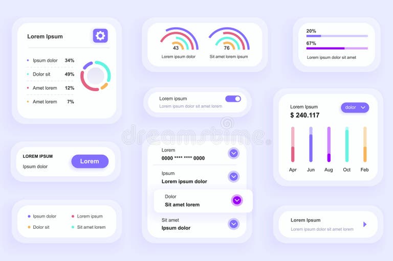 GUI Elements for Business Analytics Mobile App. Statistics Diagrams and Financial Indexes User ...