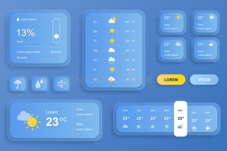 GUI Elements for Weather Forecast Mobile App. Temperature, Atmospheric Pressure, Weather ...