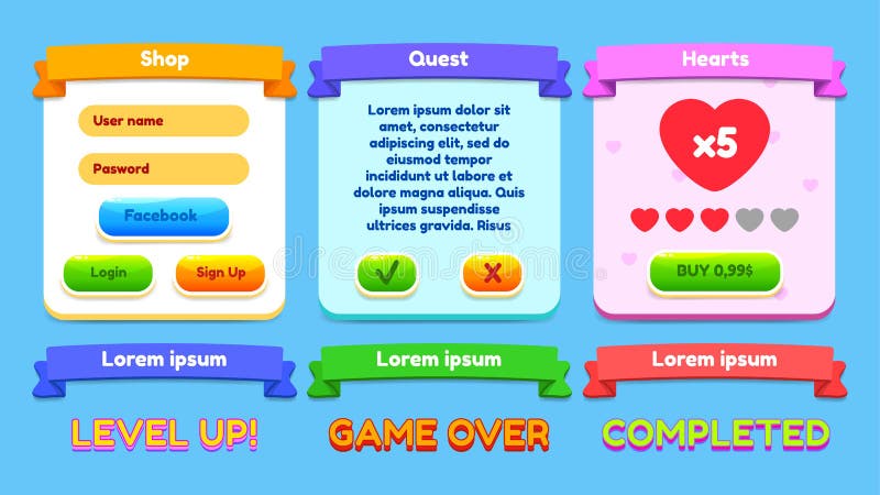 GUI Kit Casual Assets for a Game Mobile Phone Stock Vector ...