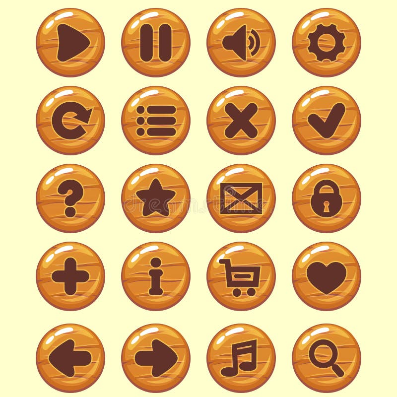 Wooden, Round Video Game Buttons Stock Vector - Illustration of design ...