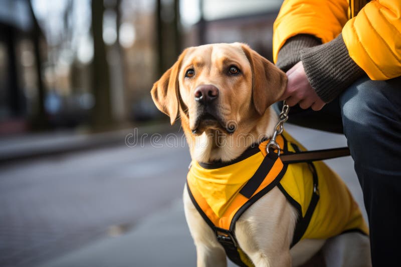 A Guide Dog Helps a Blind Man on the Street Generative Ai Stock ...