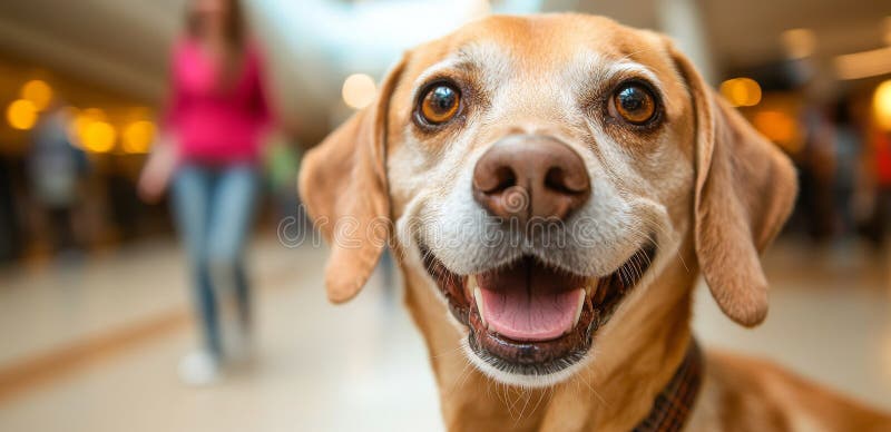 A Guide Dog and Its Owner Navigating a Vibrant Shopping Mall Stock ...