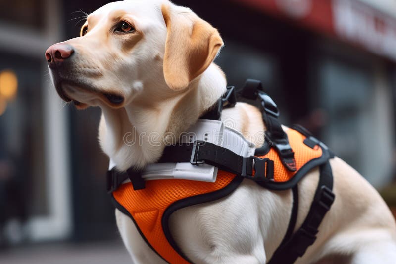 Guide Dog Labrador in Yellow Harness Generative Ai Stock Illustration ...