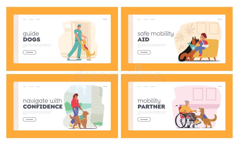 Guide Dogs Landing Page Template Set. Animals Offer Support and ...