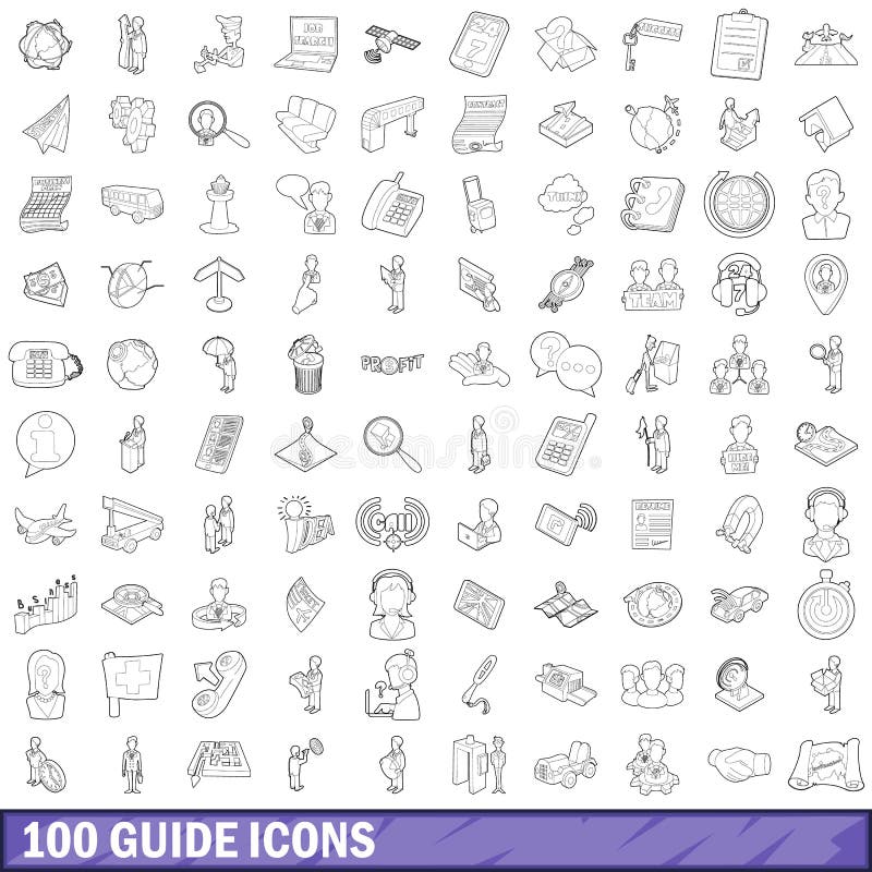 100 Guide Icons Set, Outline Style Stock Vector - Illustration of ...