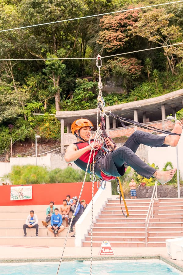 Guide Performs a Rope Climbing Exercise Editorial Image - Image of ...
