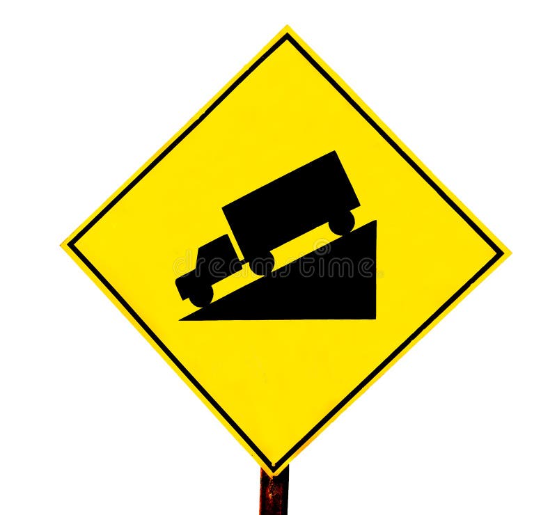 Warning Slope Sign beside the Road, Yellow Sign To Attention for ...