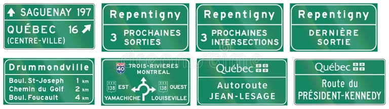 Guide Road Signs in Quebec - Canada Stock Illustration - Illustration ...