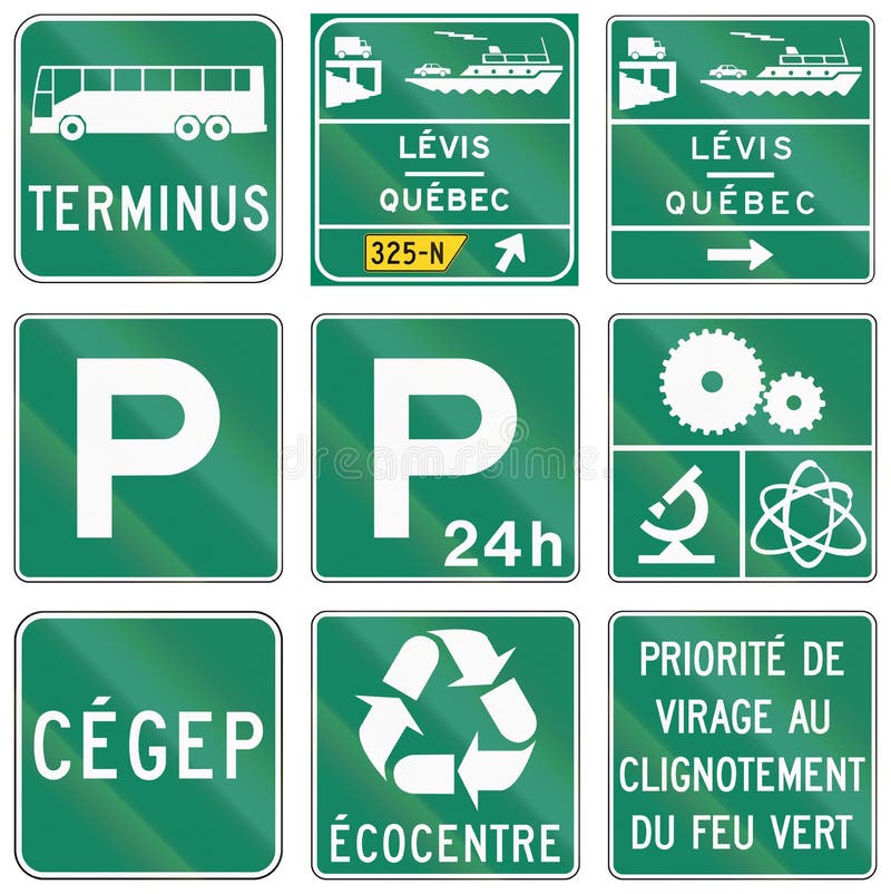 Guide Road Signs in Quebec - Canada Stock Illustration - Illustration ...