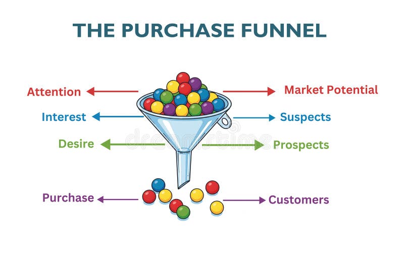 The Purchase Funnel Illustration Visually Represents the Journey of ...