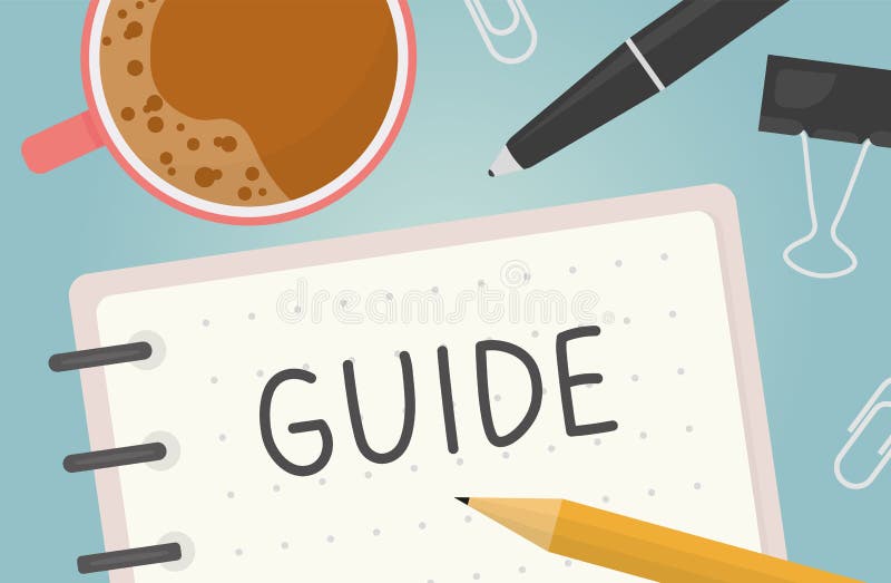 Guide Word Written in a Notebook, Flat Lay Composition of Office Desk ...