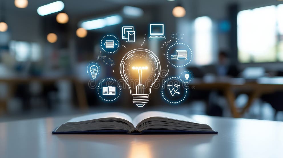 A Guided Journey through Knowledge: Light Bulb and Book Represent ...