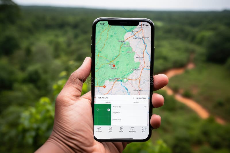 Guided by Technology in the Wilderness, a Close-up of a Map on a Mobile ...