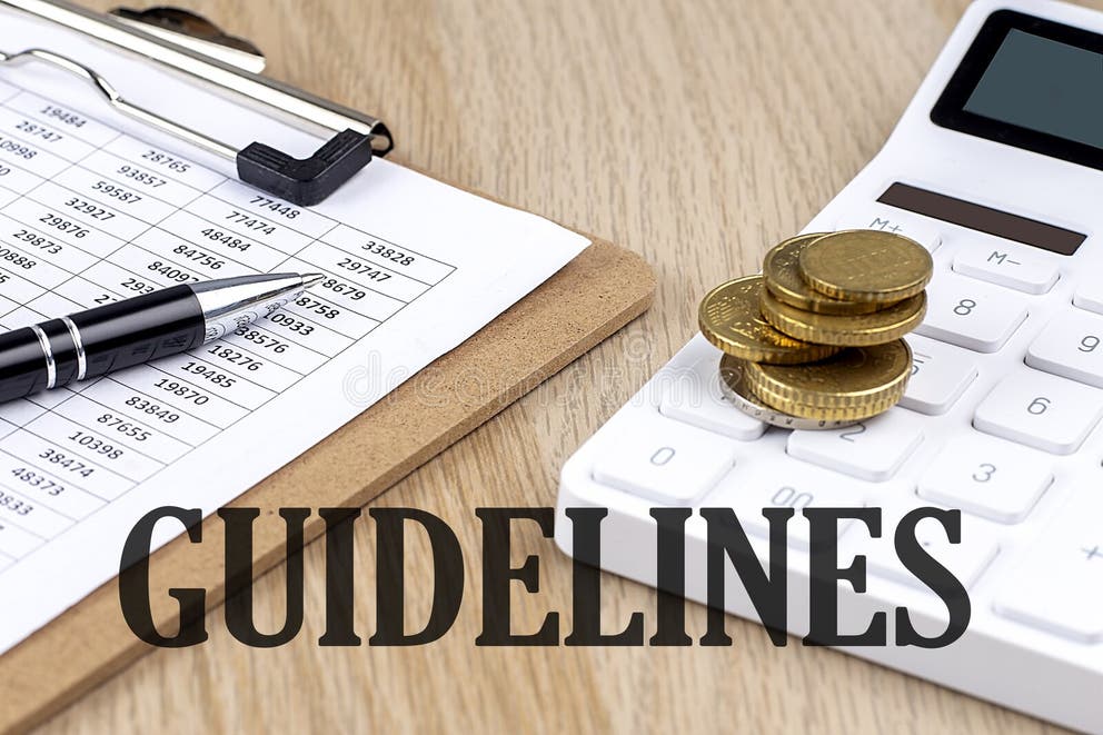 GUIDELINES Text with Chart and Calculator and Coins , Business Concept ...