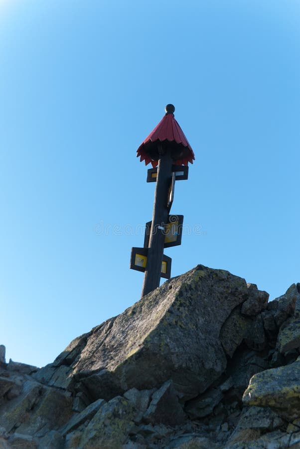 Guidepost on the Banikov stock photo. Image of forest - 32080248