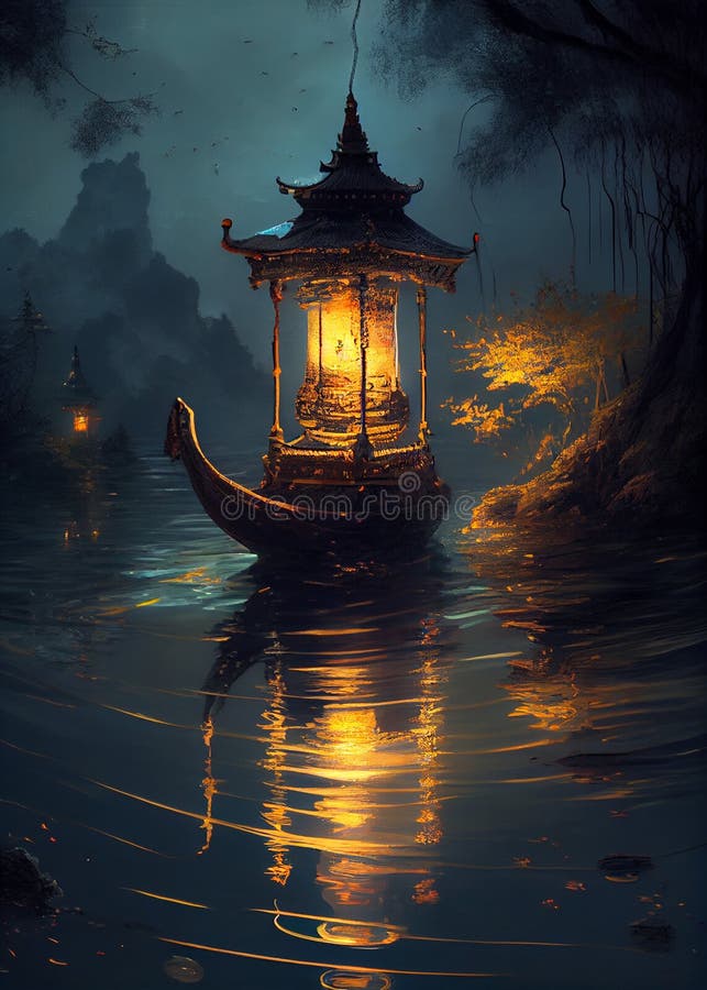 Guiding Light for Fishermen in Asia . AI Generated Stock Illustration ...