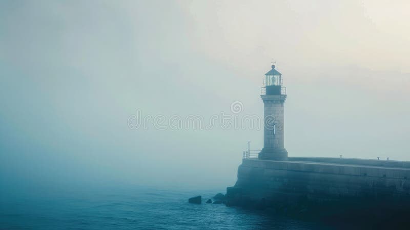 Guiding Light of a Lighthouse in the Mist, Marking a Path of Hope and ...