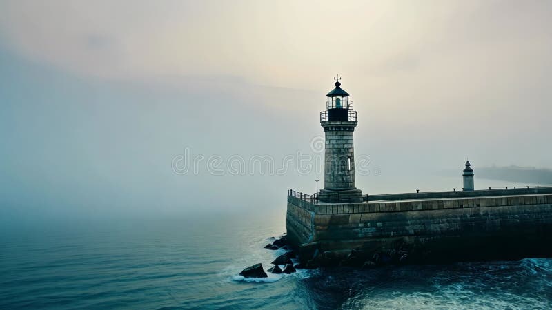Guiding Light of a Lighthouse in the Mist, Marking a Path of Hope and ...