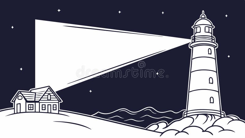 Guiding Lighthouse Beam Illuminating the Night, Vector Design ...