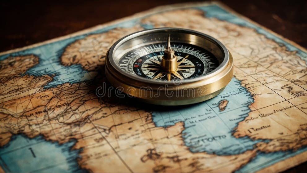 Guiding the Past: Historical Maps and Compass in Exploration Stock ...