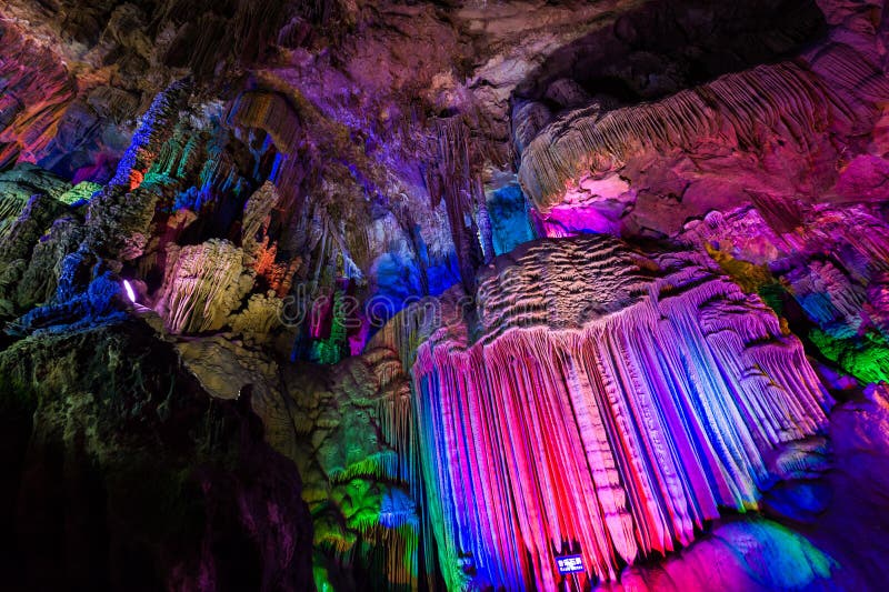 Guilin Silver Caves Light Up Stock Image - Image of culture, pattern ...
