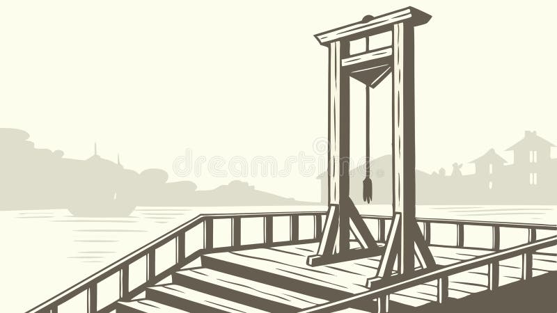 Guillotine on Bridge, Dramatic Historical Landscape Vector, Vector ...