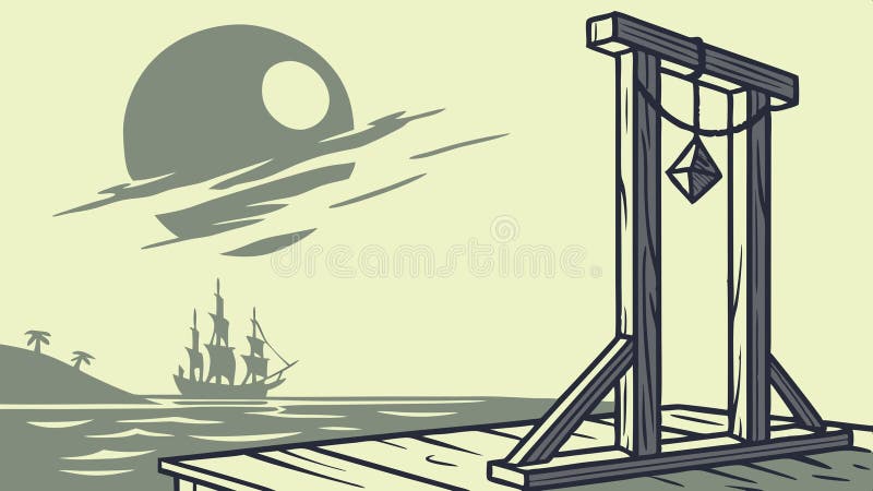 Guillotine and Distant Ship, Historical Maritime Vector Scene, Vector ...