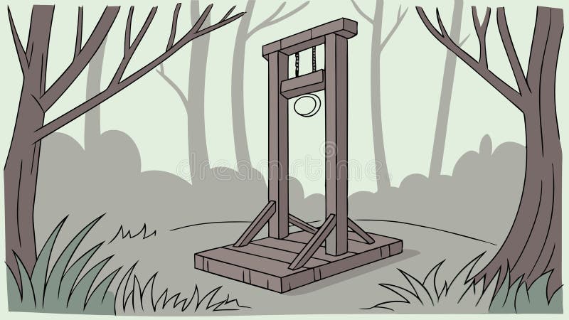Guillotine Stands Amidst Bare Trees in a Desolate Forest, Vector Design ...