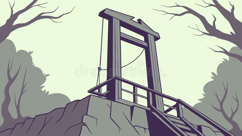 Guillotine with Stone Bridge Ruins Vector, Ancient Structure Meets ...
