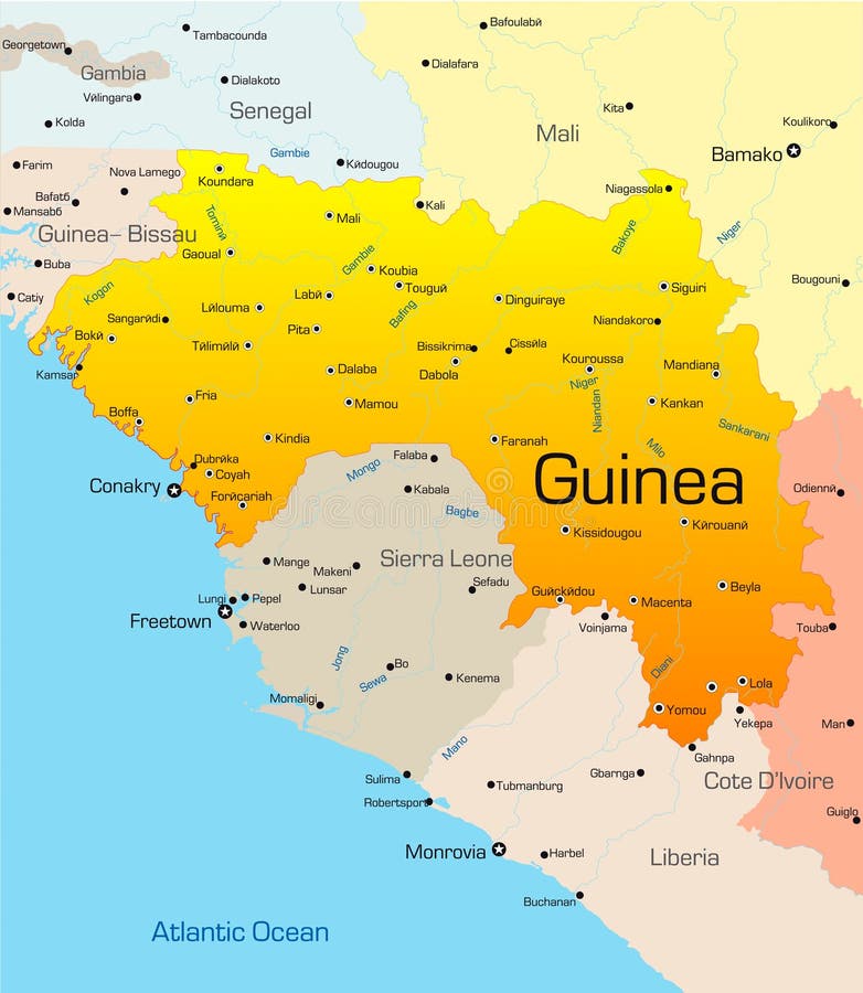 Mapa político de Guinea ilustración del vector. Ilustración de liberia ...