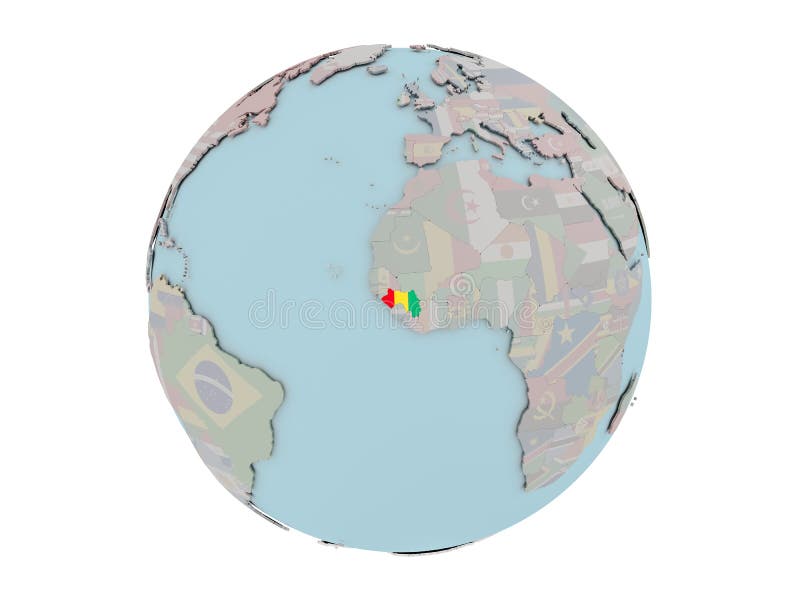 Guinea with flag on globe stock illustration. Illustration of isolated ...