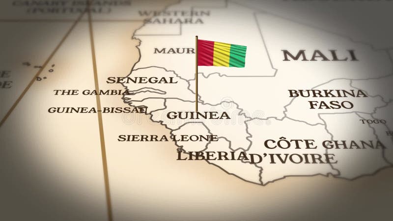 Guinea Flag Showing on World Map with 3D Rendering Stock Video - Video ...