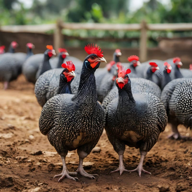 Guinea Fowl in Poultry Farm Setting Stock Image - Image of closeup ...