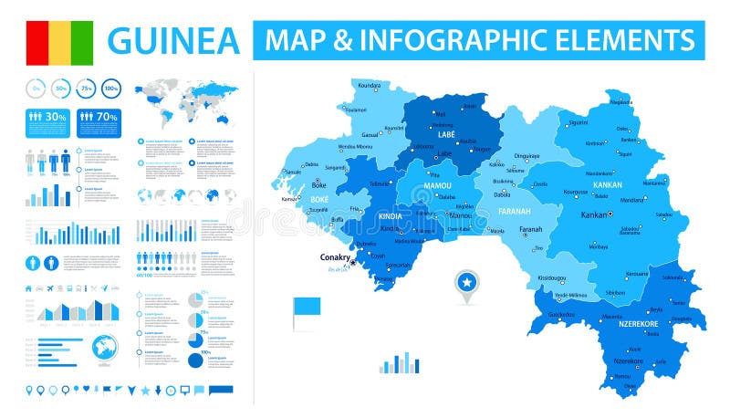 Guinea Infographic Map with Data Visualization Elements - Vector Map of ...