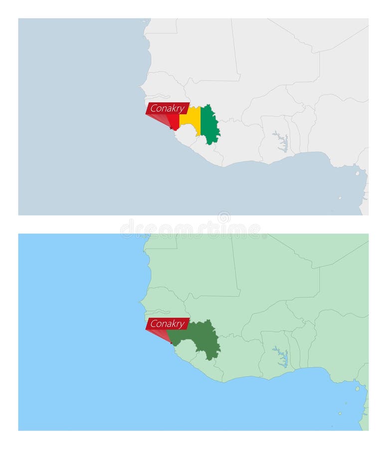 Guinea Map with Pin of Country Capital. Two Types of Guinea Map with ...