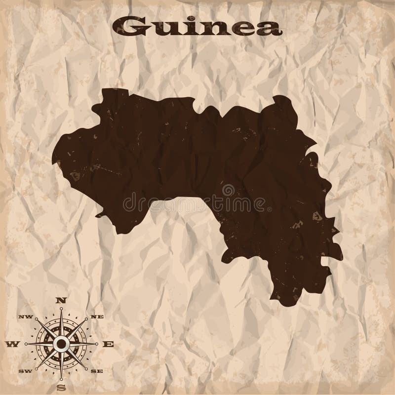 Guinea Old Map with Grunge and Crumpled Paper. Vector Illustration ...