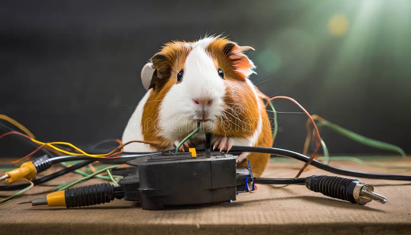 Guinea Pig Biting Electric Cable. Electronic Damage or Electrician ...